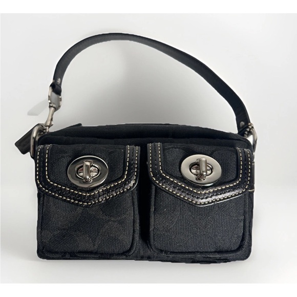 Coach | Bags | Coach Signature Mini Satchel Bag Black Handbag Double ...